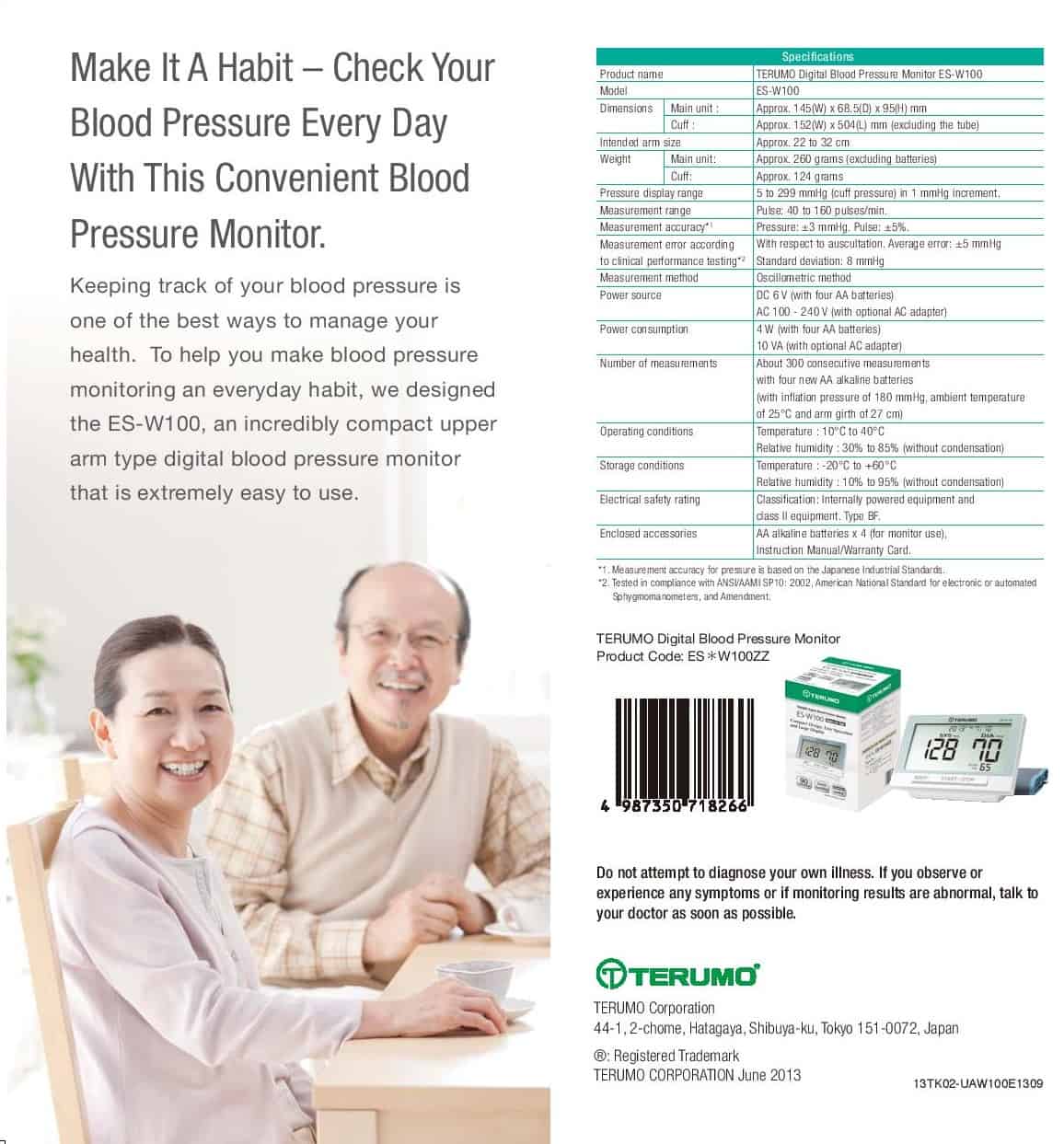 SeniorCare - Terumo ES-W100 Blood Pressure Monitor (Clock function ...