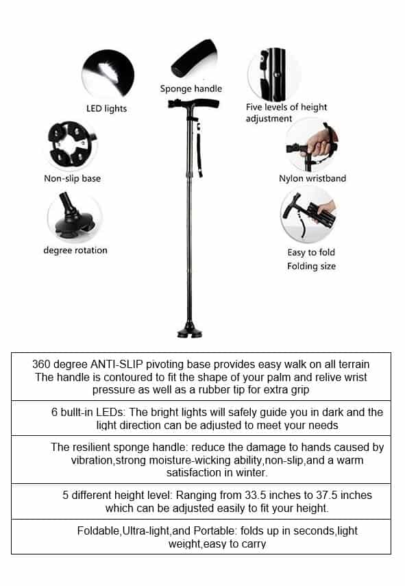 Foldable Walking Stick with Build-in LED - SeniorCare - Singapore's ...